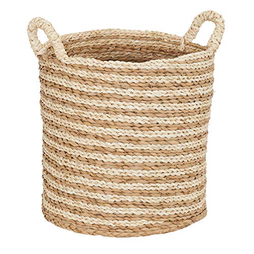 Household Essentials Brown Large Round Woven Wicker Storage Basket with Handles Double Weave