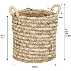 Household Essentials Brown Large Round Woven Wicker Storage Basket with Handles Double Weave