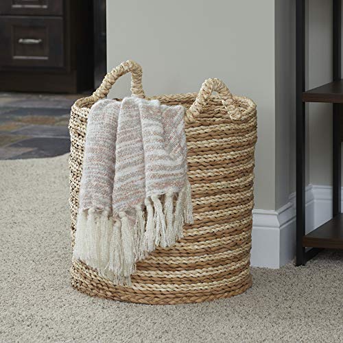 Household Essentials Brown Large Round Woven Wicker Storage Basket with Handles Double Weave