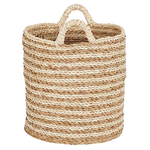 Household Essentials Brown Large Round Woven Wicker Storage Basket with Handles Double Weave