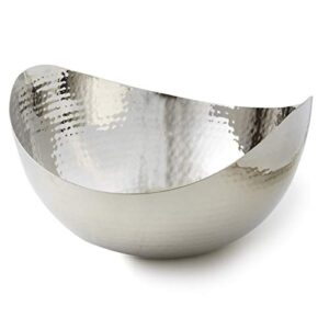 doma vita large decorative bowl, stainless steel metal salad serving fruit bowl for kitchen counter, elegant hammered centerpiece bowl for modern home decor is rustproof, dishwasher safe (10” round)