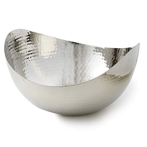 Doma Vita Large Decorative Bowl, Stainless Steel Metal Salad Serving Fruit Bowl for Kitchen Counter, Elegant Hammered Centerpiece Bowl for Modern Home Decor is Rustproof, Dishwasher Safe (10” Round)