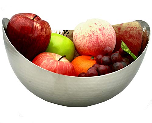 Doma Vita Large Decorative Bowl, Stainless Steel Metal Salad Serving Fruit Bowl for Kitchen Counter, Elegant Hammered Centerpiece Bowl for Modern Home Decor is Rustproof, Dishwasher Safe (10” Round)