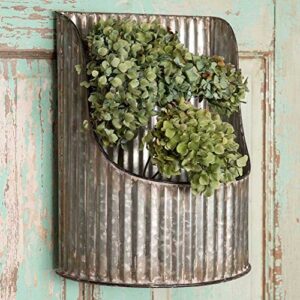 colonial tin works corrugated metal- half-round decorative wall bin industrial farmhouse,grey