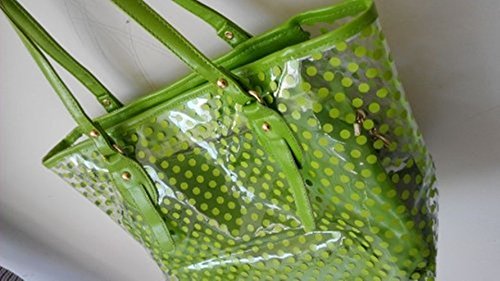 Top Shop Womens Casual Polka Dot Clear Tote Bag Transparent Beach Handbag Green Shoulder Bag