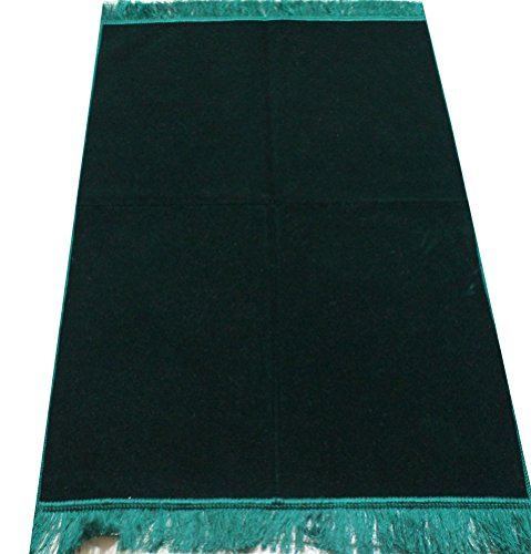 Modefa Turkish Islamic Velvet Janamaz Prayer Rug - Prayer Mat Carpet for Men and Women - Traditional Muslim Sajadah - Ramadan or Eid Gift - Solid Simple (Green)