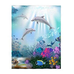 qh 60 x 80 inch dolphin underwater world pattern super soft throw blanket for bed sofa lightweight blanket for all seasons