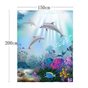 QH 60 x 80 Inch Dolphin Underwater World Pattern Super Soft Throw Blanket for Bed Sofa Lightweight Blanket for All Seasons