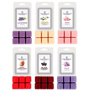 scented wax melts wax cubes for scented wax warmer – 100% soy wax melts – 6 fragrances x 6 cubes – lavender, vanilla, rose, apple cinnamon, lilac and black cherry, made in usa