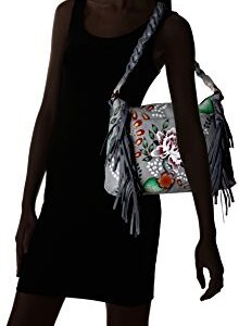 Anna by Anuschka Women's Genuine Leather Medium Fringed Hobo Shoulder bag | Hand Painted Original Artwork | Garden of Eden