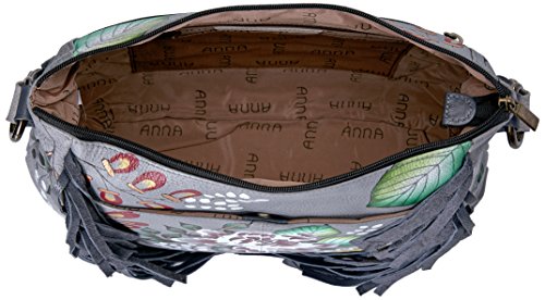 Anna by Anuschka Women's Genuine Leather Medium Fringed Hobo Shoulder bag | Hand Painted Original Artwork | Garden of Eden