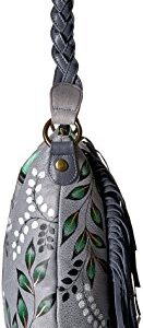 Anna by Anuschka Women's Genuine Leather Medium Fringed Hobo Shoulder bag | Hand Painted Original Artwork | Garden of Eden