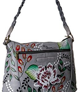 Anna by Anuschka Women's Genuine Leather Medium Fringed Hobo Shoulder bag | Hand Painted Original Artwork | Garden of Eden