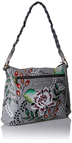 Anna by Anuschka Women's Genuine Leather Medium Fringed Hobo Shoulder bag | Hand Painted Original Artwork | Garden of Eden