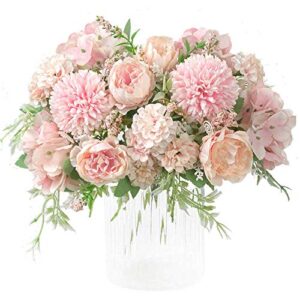 kirifly artificial flowers, fake peony silk hydrangea bouquet decor plastic carnations realistic flower arrangements wedding decoration table centerpieces (light pink)