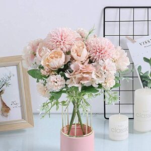 KIRIFLY Artificial Flowers, Fake Peony Silk Hydrangea Bouquet Decor Plastic Carnations Realistic Flower Arrangements Wedding Decoration Table Centerpieces (Light Pink)