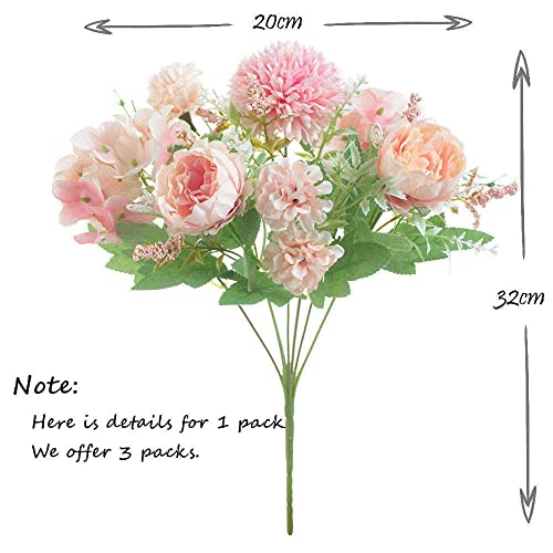 KIRIFLY Artificial Flowers, Fake Peony Silk Hydrangea Bouquet Decor Plastic Carnations Realistic Flower Arrangements Wedding Decoration Table Centerpieces (Light Pink)