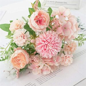 KIRIFLY Artificial Flowers, Fake Peony Silk Hydrangea Bouquet Decor Plastic Carnations Realistic Flower Arrangements Wedding Decoration Table Centerpieces (Light Pink)