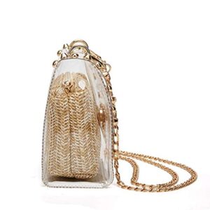 YYW 2 in 1 Clear Purses for Women Clear Clutch Purse, Clear Studded Crossbody Bag Stadium Approved, with Straw Purse