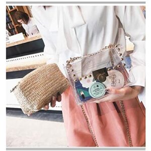 YYW 2 in 1 Clear Purses for Women Clear Clutch Purse, Clear Studded Crossbody Bag Stadium Approved, with Straw Purse