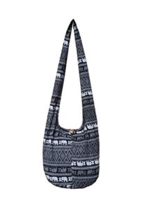 btp! ethnic elephant sling crossbody shoulder bag purse hippie hobo thai cotton gypsy bohemian small (black)