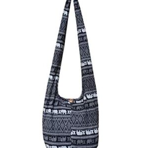 BTP! Ethnic Elephant Sling Crossbody Shoulder Bag Purse Hippie Hobo Thai Cotton Gypsy Bohemian Small (black)