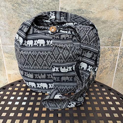 BTP! Ethnic Elephant Sling Crossbody Shoulder Bag Purse Hippie Hobo Thai Cotton Gypsy Bohemian Small (black)