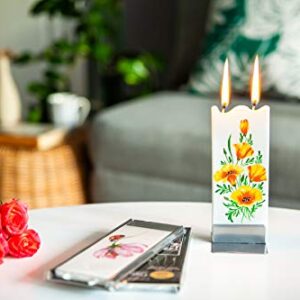 Flatyz Handmade Candle Gift Set with Steel Base - Flower Candle Mothers Day Gift - Candles for Women with Spring Candle Design – Cherry Blossom Candle Gifts - Womens Gifts Unique Cute Candle Aesthetic