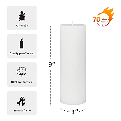 Zest Candle Pillar Candles, 3 by 9-Inch, White Citronella