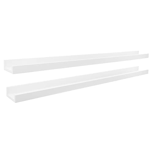 Kiera Grace Set of Two Edge Simple & Classic Decorative Engineered Wood Floating Wall-Mounted Picture Frame Shelves for Home, Room, & Office, 44" L x 4" W x 2" H, White, Set of 2