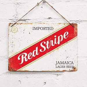 Background Wall Decoration Red Stripe Jamaican Beer Tin Sign 8x12 inches