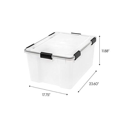 IRIS USA 62.8 Quart Weathertight Plastic Storage Bin Tote Organizing Container with Durable Lid and Seal and Secure Latching Buckles, 4 Pack