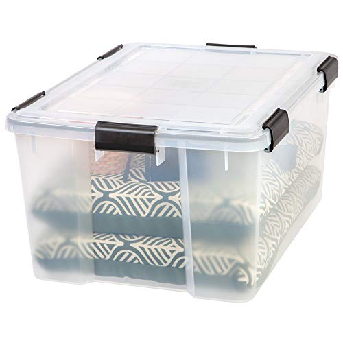 IRIS USA 62.8 Quart Weathertight Plastic Storage Bin Tote Organizing Container with Durable Lid and Seal and Secure Latching Buckles, 4 Pack