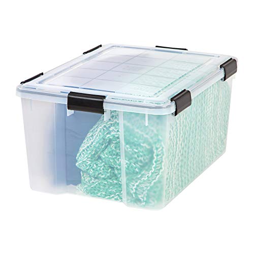 IRIS USA 62.8 Quart Weathertight Plastic Storage Bin Tote Organizing Container with Durable Lid and Seal and Secure Latching Buckles, 4 Pack