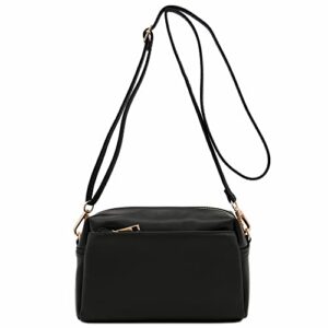 fashionpuzzle small triple zip crossbody bag (black)