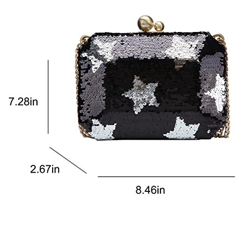 Fawziya Star Sequin Purse Thick Chain Evening Bags And Clutches For Wmen-Black