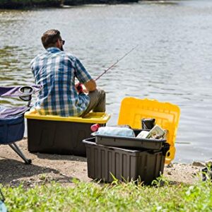 HOMZ 27 Gallon Durabilt Tough Storage Container, Black Base, Yellow Lid, Stackable, 4-Pack