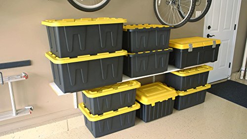 HOMZ 27 Gallon Durabilt Tough Storage Container, Black Base, Yellow Lid, Stackable, 4-Pack