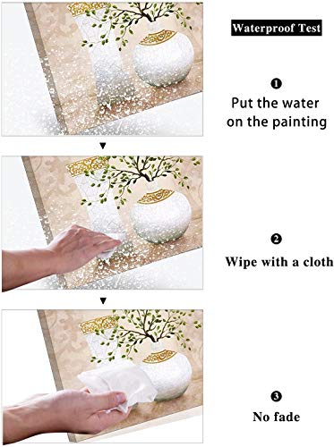 3 Piece Wall Art for Bathroom/Hallway, SZ HD Elegant Canvas Painting Prints of Green Spring Plants in Vases on Beige/Tan Picture (Waterproof Decor, 1" Thick, Bracket Mounted Ready to Hang)