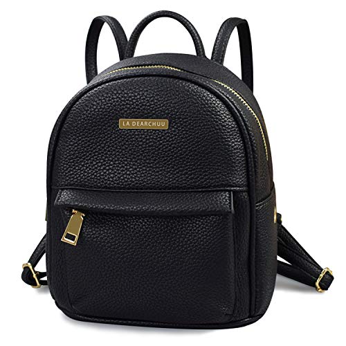 LA DEARCHUU Mini Backpack Purse for Women Litchi Grain Small Leather Backpack Fashion Casual Mini Daypack Backpack for Teen Girls Black