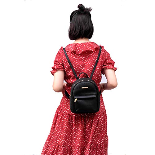 LA DEARCHUU Mini Backpack Purse for Women Litchi Grain Small Leather Backpack Fashion Casual Mini Daypack Backpack for Teen Girls Black