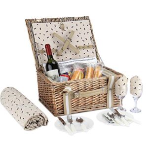 Willow Picnic Basket Set for 2 Persons with Large Insulated Cooler Bag and Waterproof Picnic Blanket,Wicker Picnic Hamper for Camping,Outdoor,Valentine Day,Thanks Giving,Birthday.