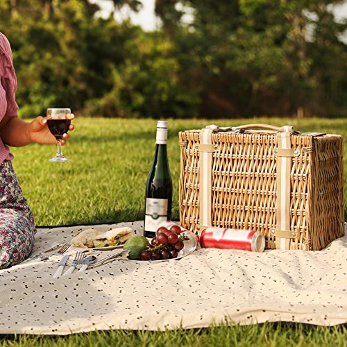 Willow Picnic Basket Set for 2 Persons with Large Insulated Cooler Bag and Waterproof Picnic Blanket,Wicker Picnic Hamper for Camping,Outdoor,Valentine Day,Thanks Giving,Birthday.