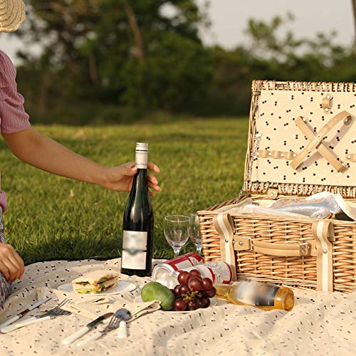 Willow Picnic Basket Set for 2 Persons with Large Insulated Cooler Bag and Waterproof Picnic Blanket,Wicker Picnic Hamper for Camping,Outdoor,Valentine Day,Thanks Giving,Birthday.