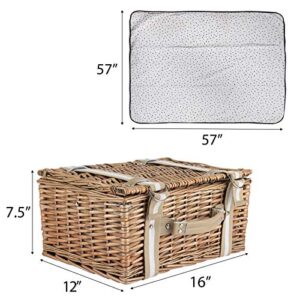 Willow Picnic Basket Set for 2 Persons with Large Insulated Cooler Bag and Waterproof Picnic Blanket,Wicker Picnic Hamper for Camping,Outdoor,Valentine Day,Thanks Giving,Birthday.