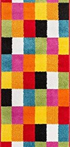 Well Woven Modern Rug Squares Multi Geometric Accent Area Rug 2'X7'3'' Runner Entry Way Bright Kids Room Kitchn Bedroom Carpet Bathroom Soft Durable Area Rug