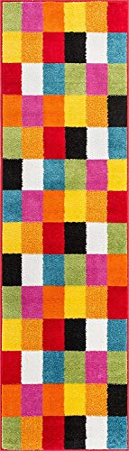 Well Woven Modern Rug Squares Multi Geometric Accent Area Rug 2'X7'3'' Runner Entry Way Bright Kids Room Kitchn Bedroom Carpet Bathroom Soft Durable Area Rug