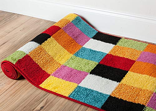 Well Woven Modern Rug Squares Multi Geometric Accent Area Rug 2'X7'3'' Runner Entry Way Bright Kids Room Kitchn Bedroom Carpet Bathroom Soft Durable Area Rug