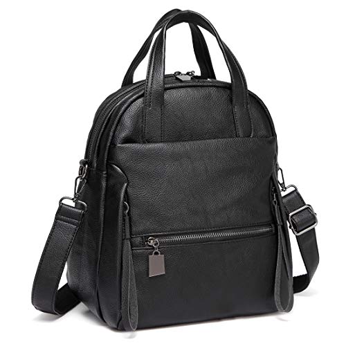 Kasqo Small Backpack Purse for Women, Convertible Faux Leather Bookbag for Ladies Teen Girls Travel Casual Daypack Fashion Shoulder Bag, Black