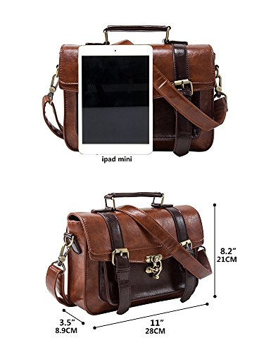 ECOSUSI Women PU Leather Satchel Purse Vintage Small School Crossbody Messenger Bag Work Cross-body Bag, Coffee